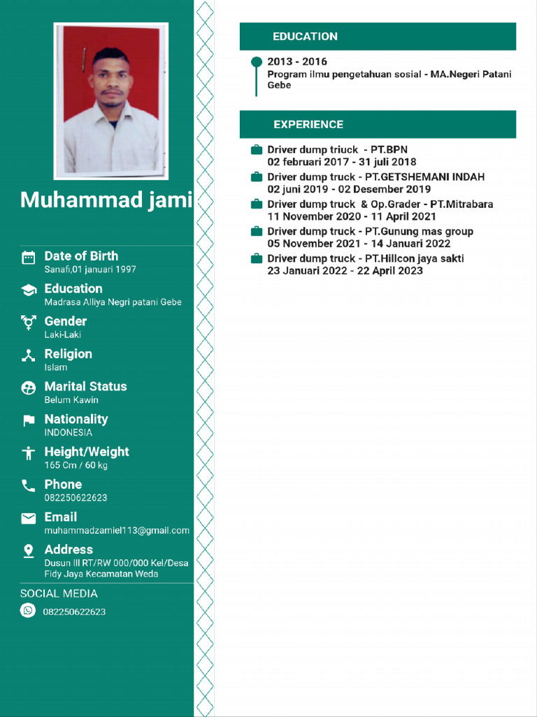 CV - Muhammad Jamil (Driver Dumpa Truck) | PDF