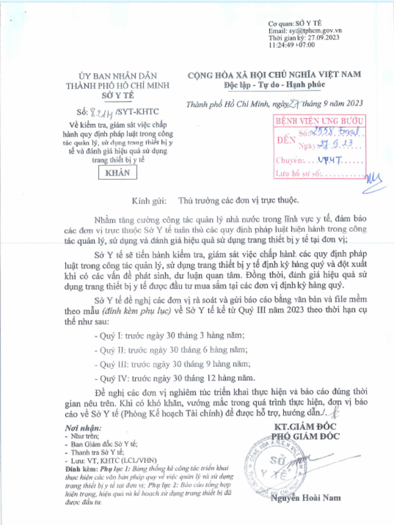 SYT.giám Sát Trang Thiết Bị y Tế.cv8214 - SYT - KHTC. | PDF