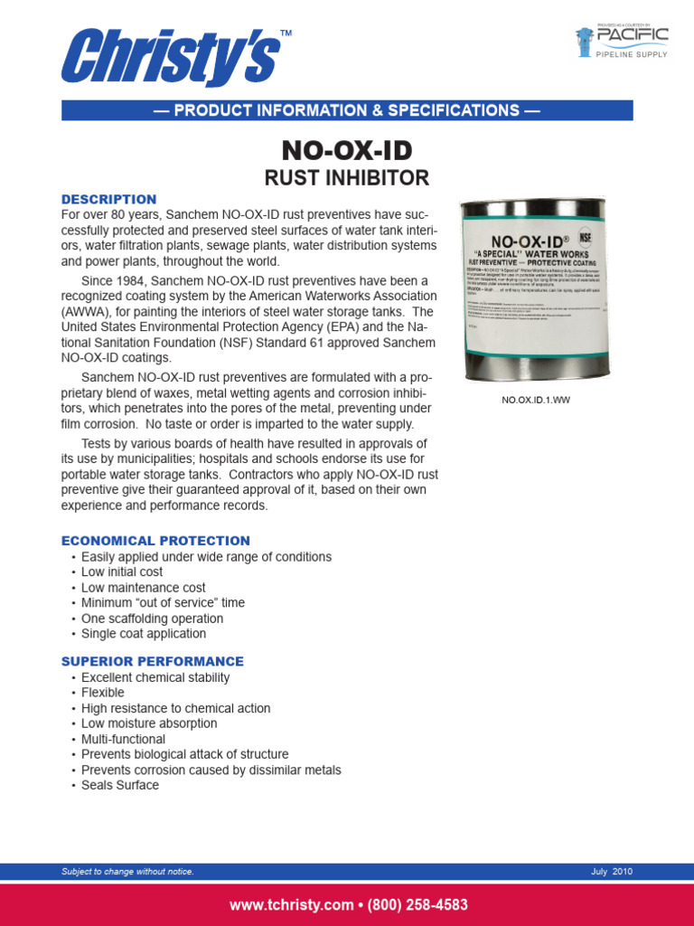 Sanchem NO-OX-ID Rust Inhibitor Overview | PDF | Corrosion | Paint