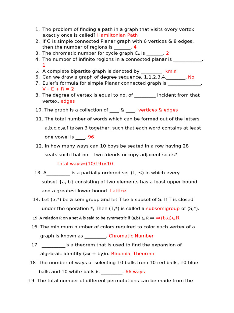 DM Objective Questions Important | PDF | Vertex (Graph Theory) | Graph ...