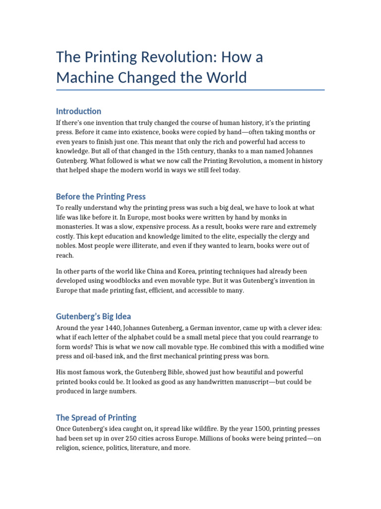 The Printing Revolution Project | PDF | Printing | Printing Press
