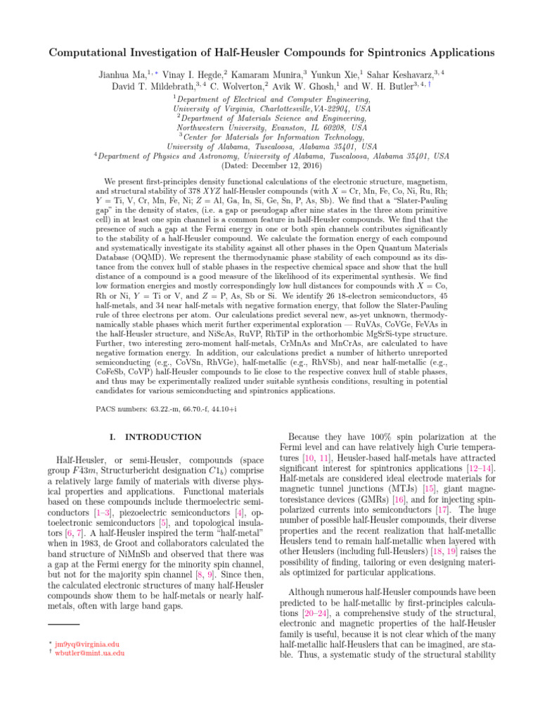 Computational Investigation of Half-Heusler Compounds For Spintronics ...