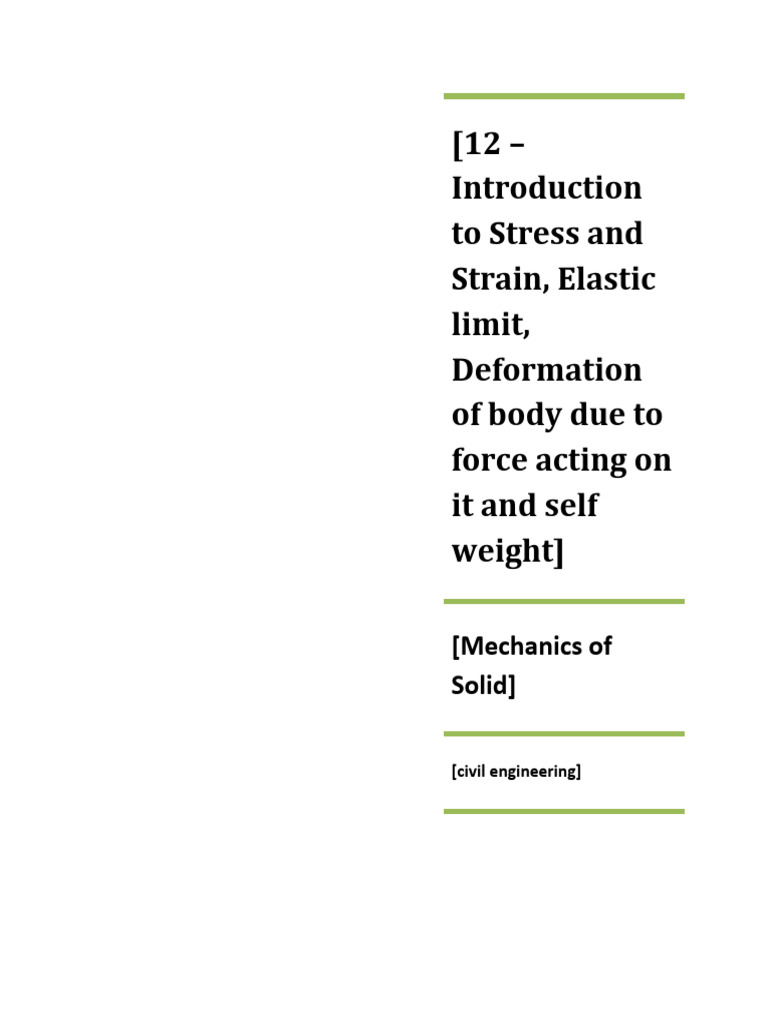 Introduction To Stress and Strain, Elastic Limit | PDF | Deformation (Engineering) | Elasticity ...