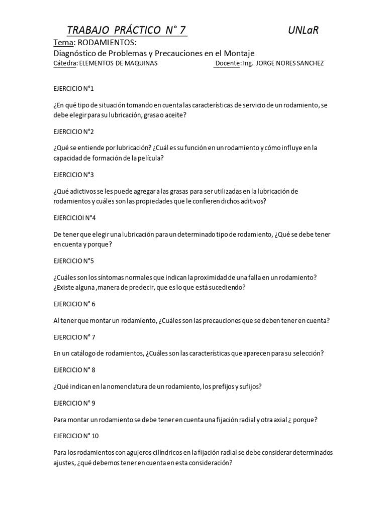 TP N7 Diag y Probl en Rodamientos | PDF