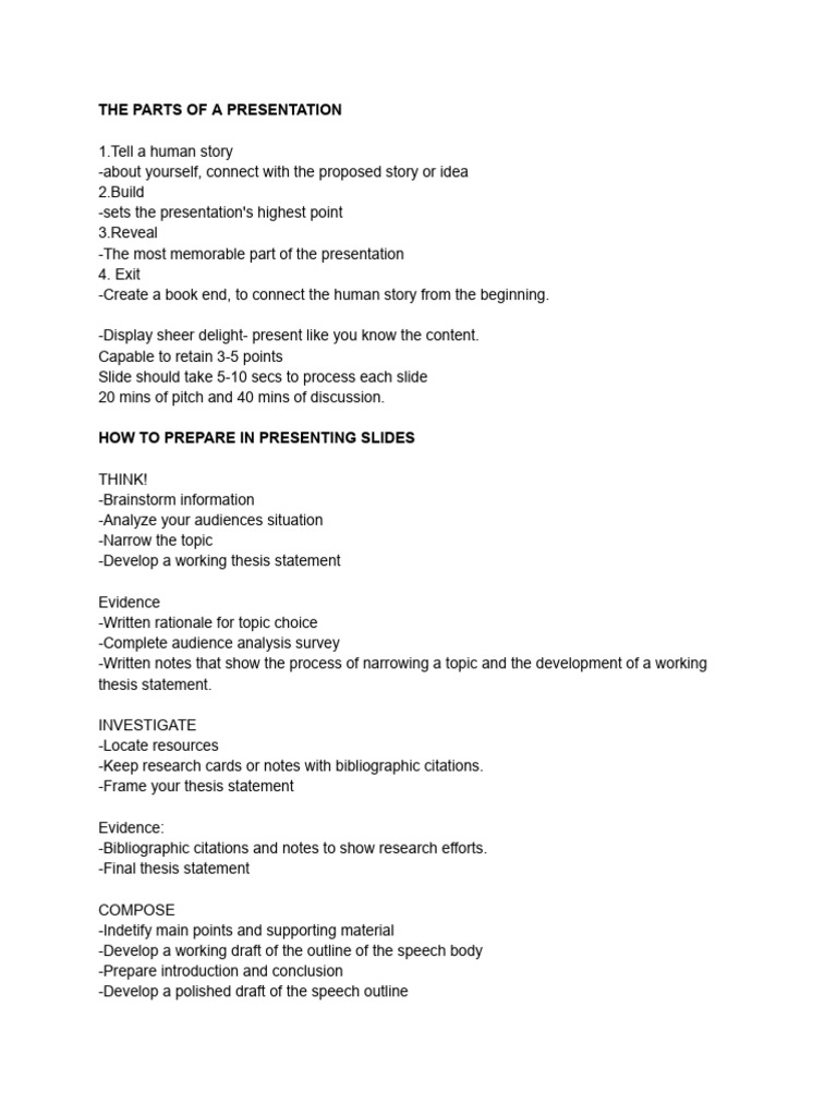 The Parts of A Presentation | PDF | Information | Knowledge