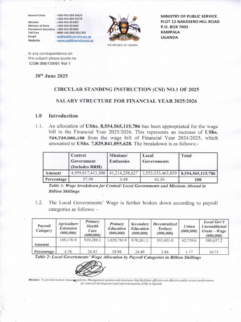 Circular Standing Instruction CSI No. 1 of 2025 Salary Structure FY ...