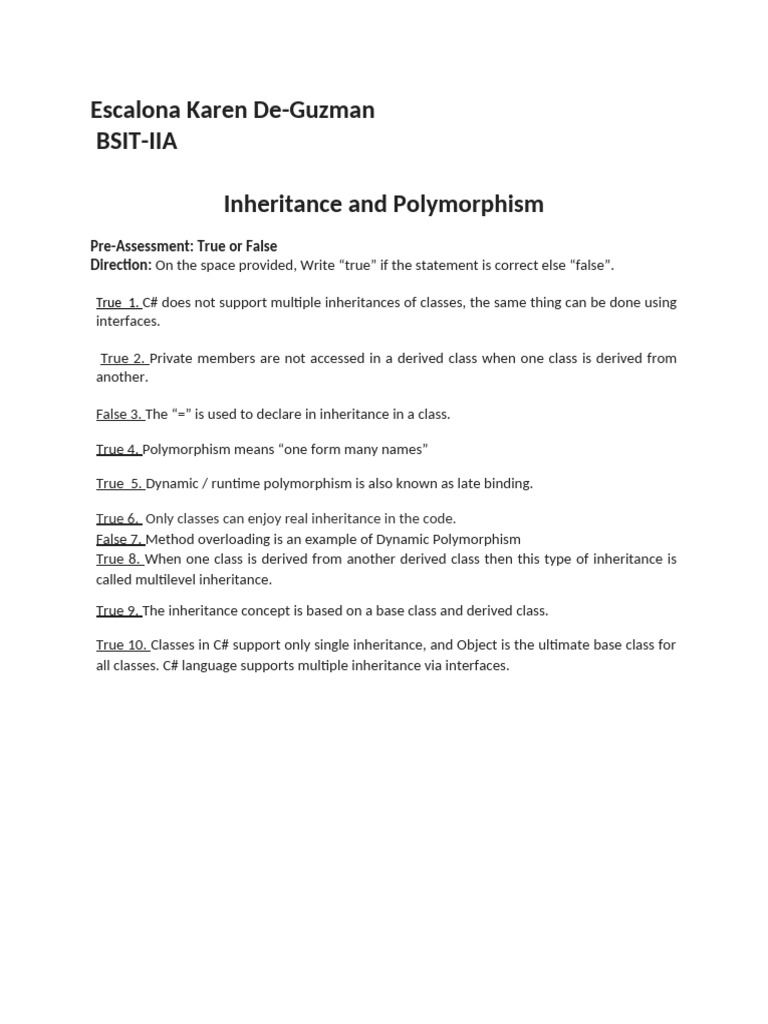 Karen De-Guzman Escalona BSIT-IIA Inheritance Polymonism OOP Activity | PDF