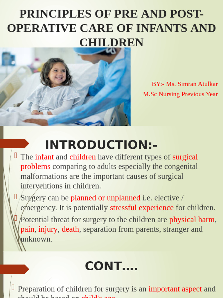 Pediatric Pre and Post-Operative Care Principles | PDF | Surgery ...