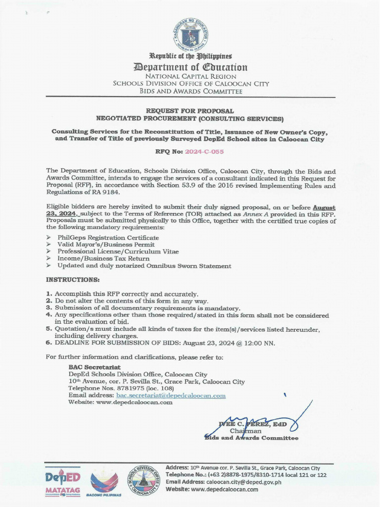55 - Consulting Services For The Reconstitution of Title, Issuance of ...