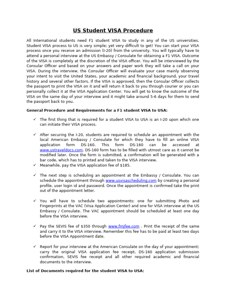F1 Visa Application Process for Students | PDF | Travel Visa | Consul ...