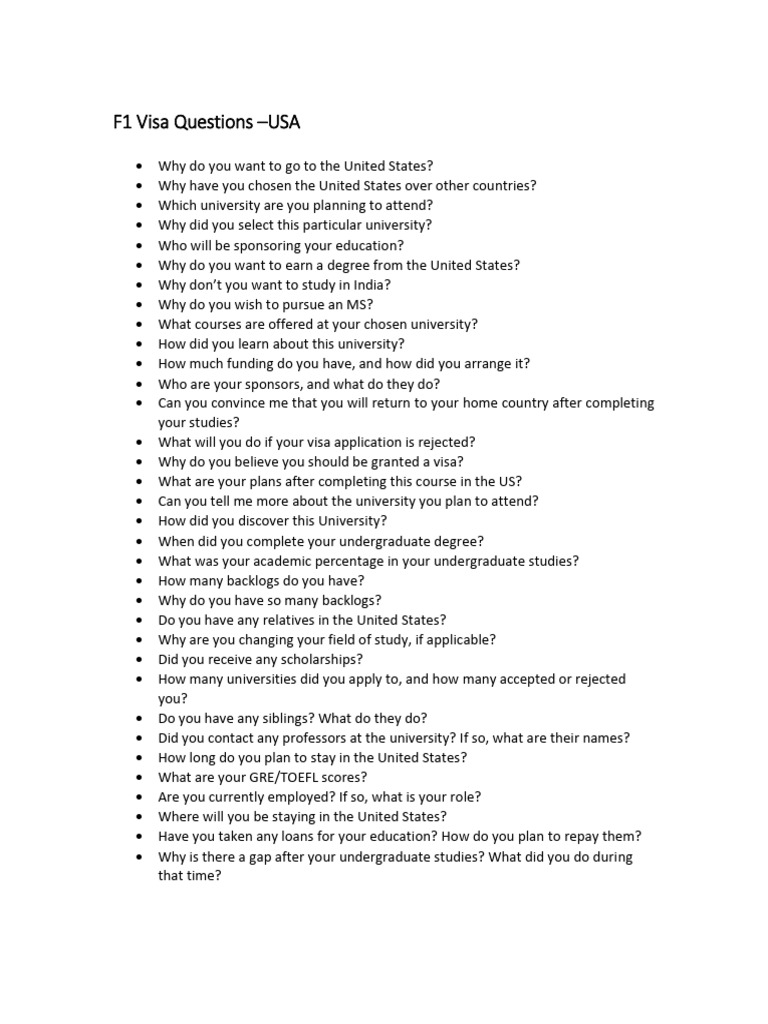 Essential F1 Visa Interview Questions | PDF