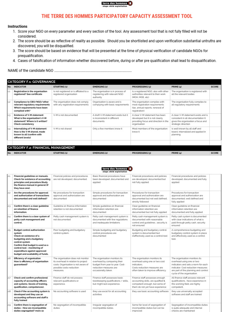 NGO Capacity Assessment Tool Guide | PDF | Evaluation | Non ...
