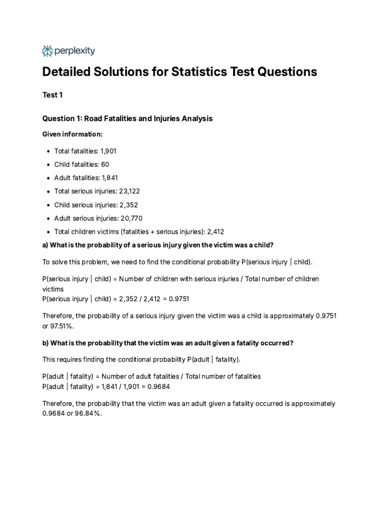 Detailed Solutions For Statistics Test Questions | PDF | P Value ...