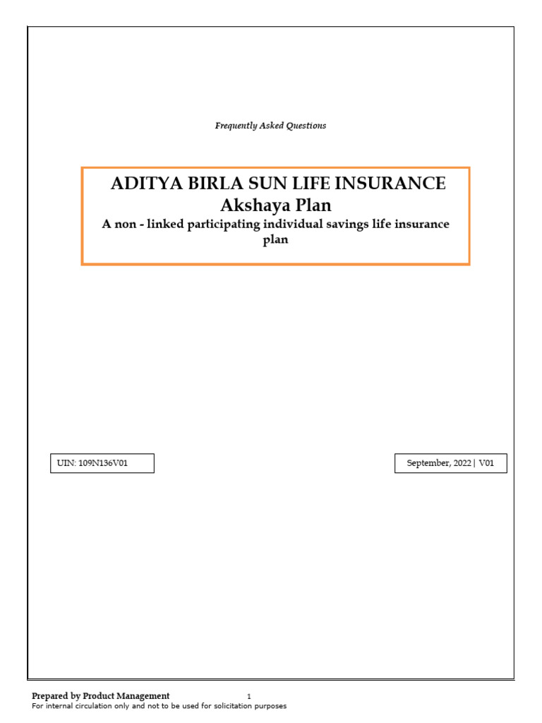 ABSLI Akshaya Plan FAQs | PDF | Insurance | Life Insurance
