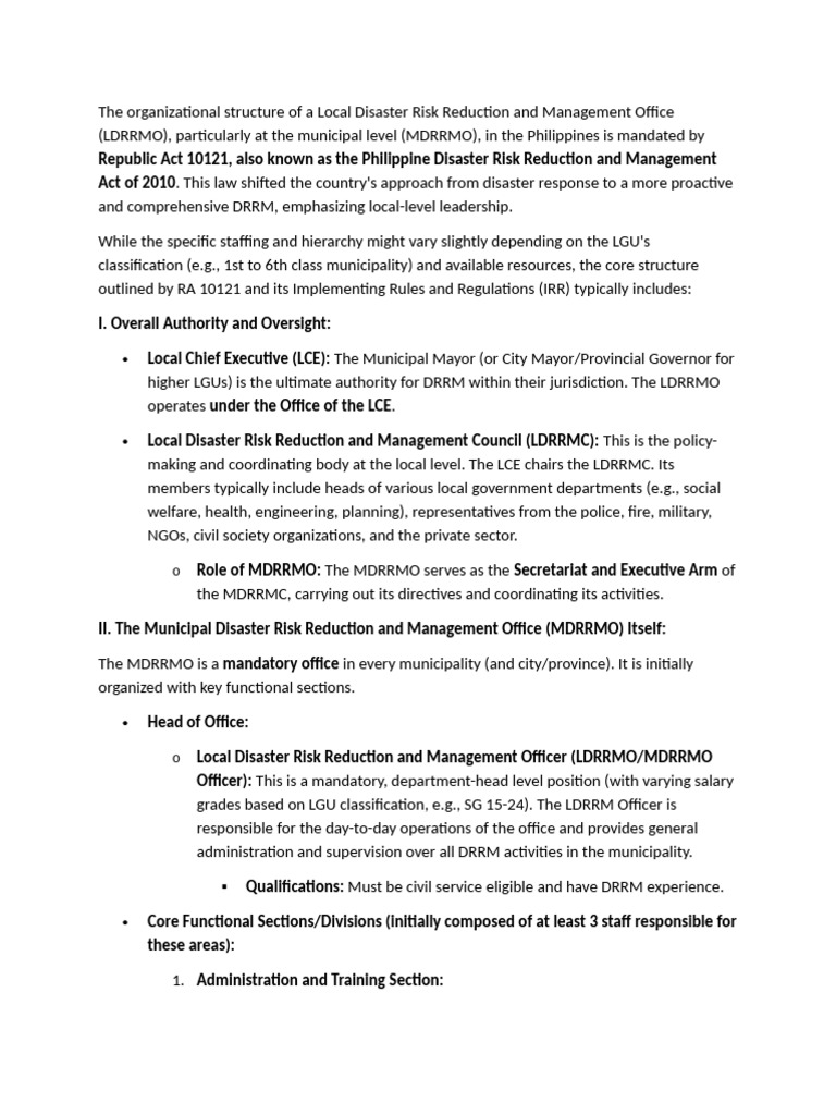 The Organizational Structure of A Local Disaster Risk Reduction and ...
