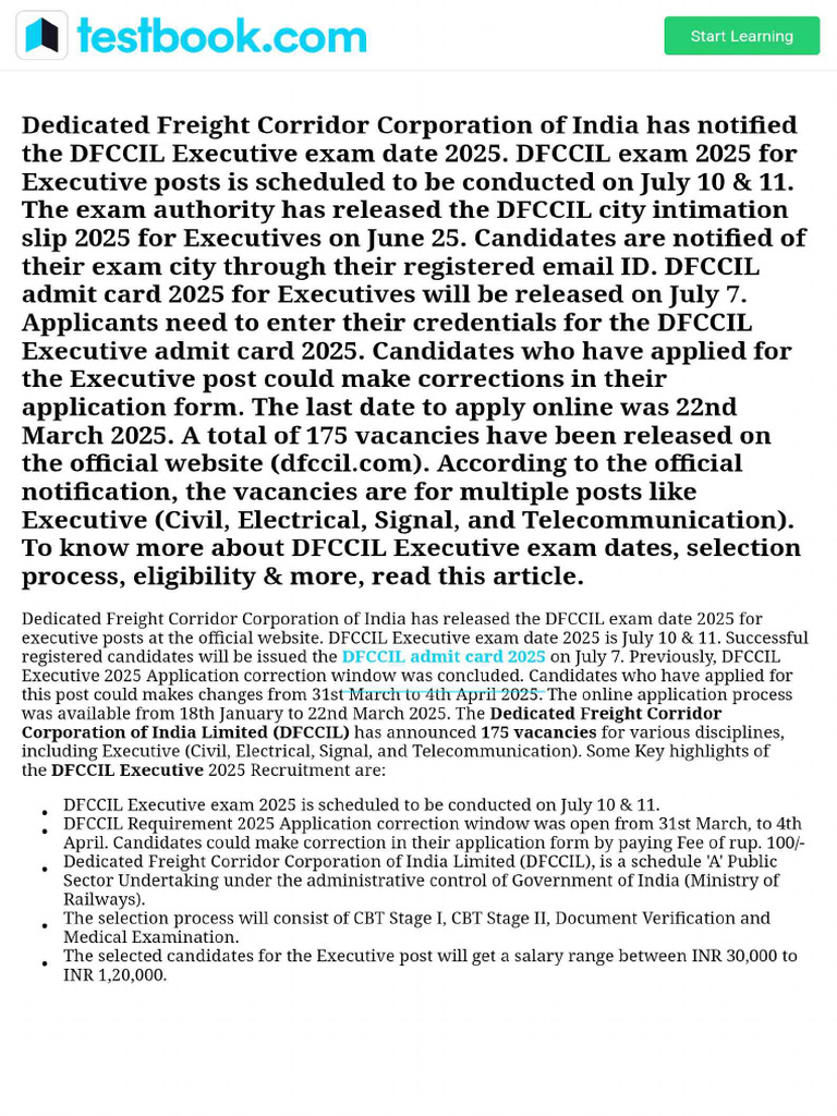 DFCCIL Executive 2025 RecruitmentExam Info | PDF