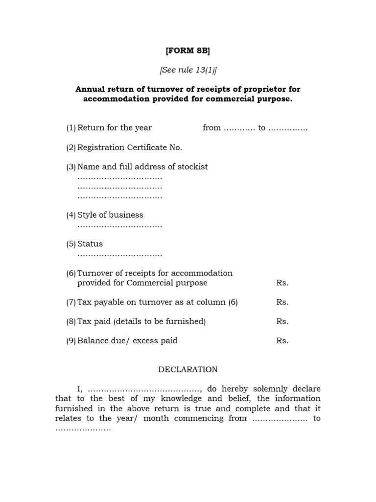 Luxury Tax Form VIIIb Annual Return of Turnover of Receipts of ...