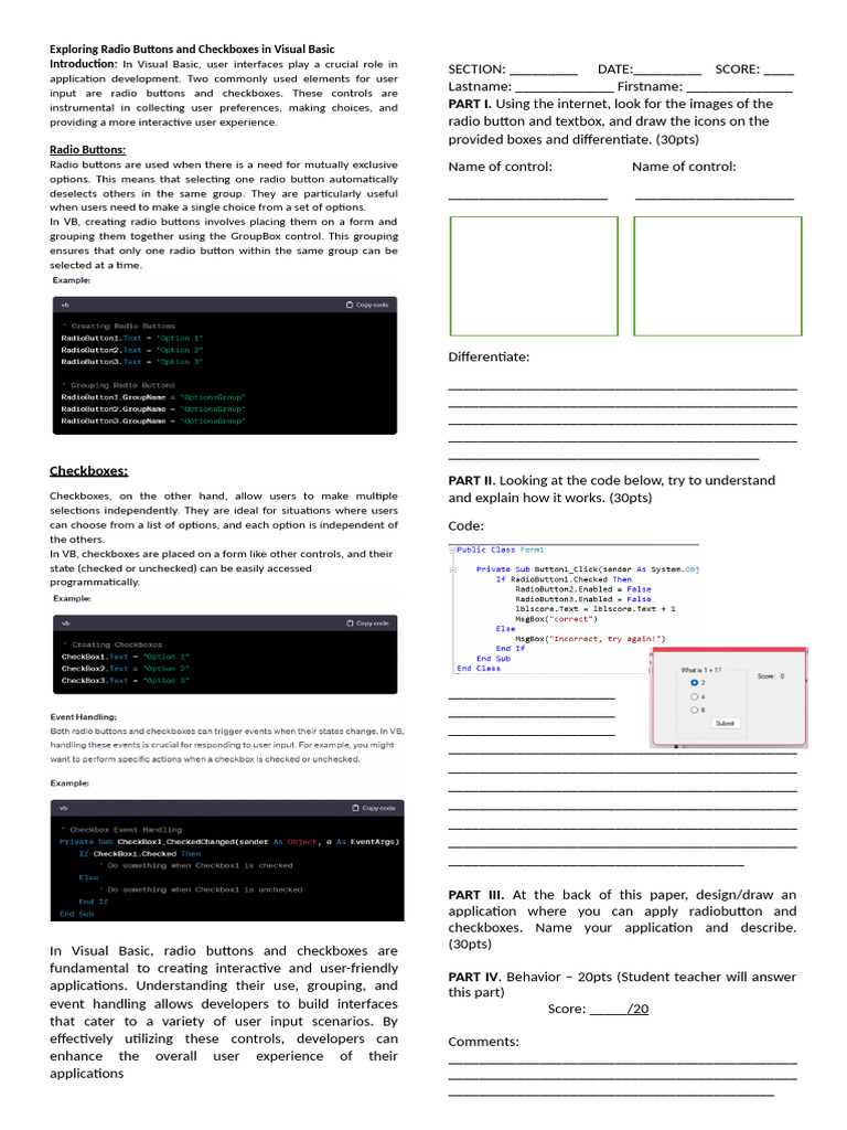 Exploring Radio Buttons and Checkboxes in Visual Basic | PDF | Software | Computing