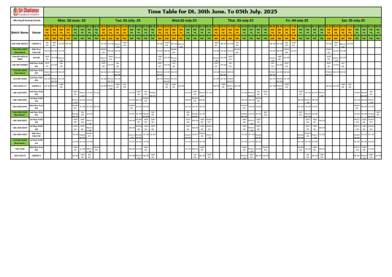 Weekly Class Schedule: June 30 - July 5 | PDF