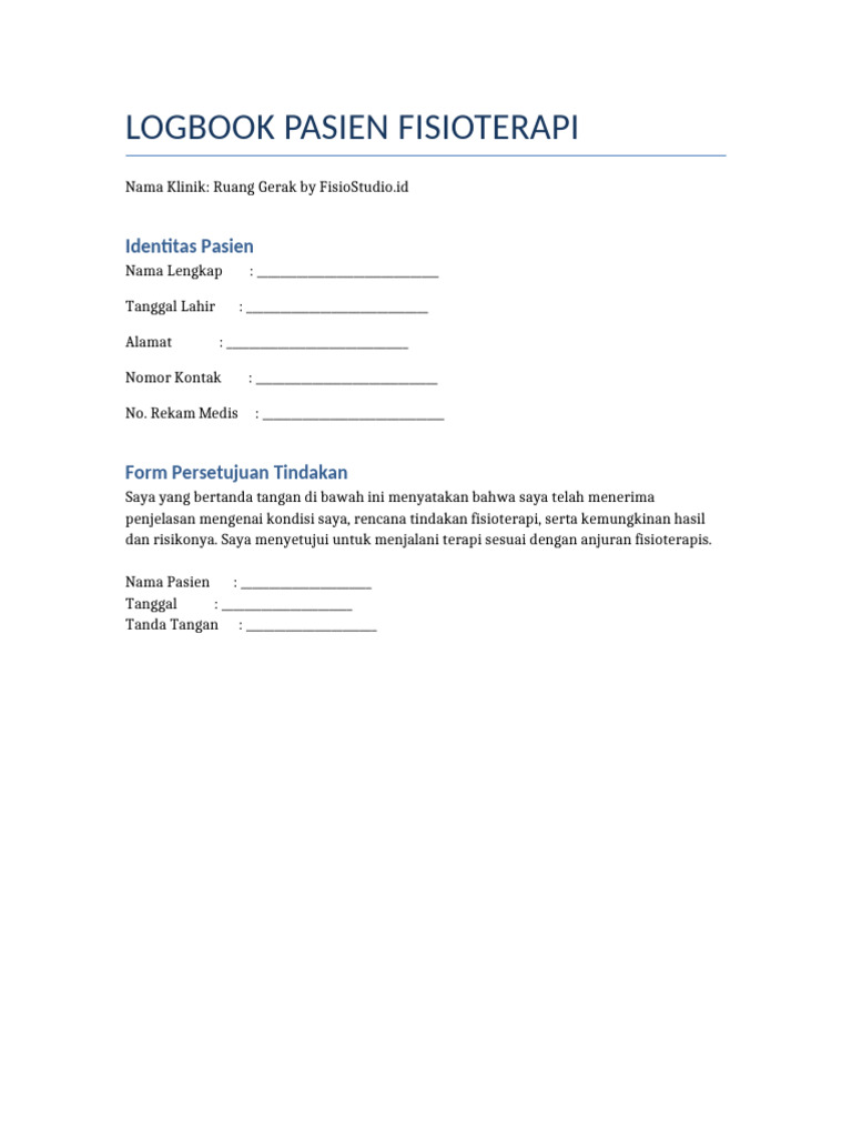 Logbook Pasien Fisioterapi Ruang Gerak | PDF