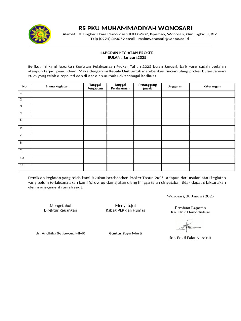 Templet Laporan Proker 2025 Triwulan Pertama | PDF
