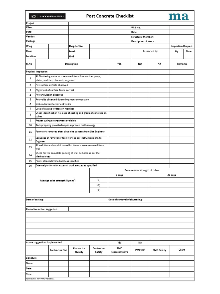 Post Concrete Revised Checklist | PDF | Concrete | Structural Engineering