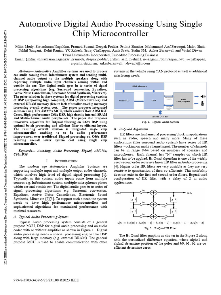 Automotive Digital Audio Processing Using Single Chip Microcontroller | PDF | Digital Signal ...