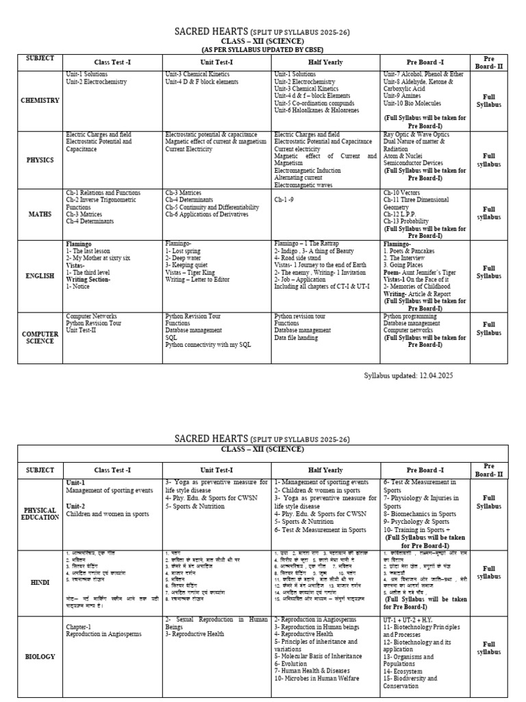 Class-12 - (Science) Syllabus - 2025-26 | PDF | Electromagnetism ...