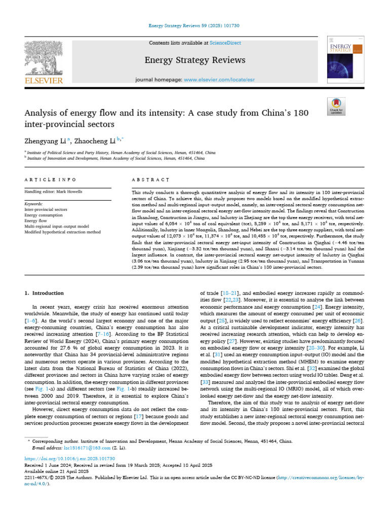 Analysis of Energy Flow and Its Intensity A Case Study F - 2025 - Energy Strate | PDF | Input ...