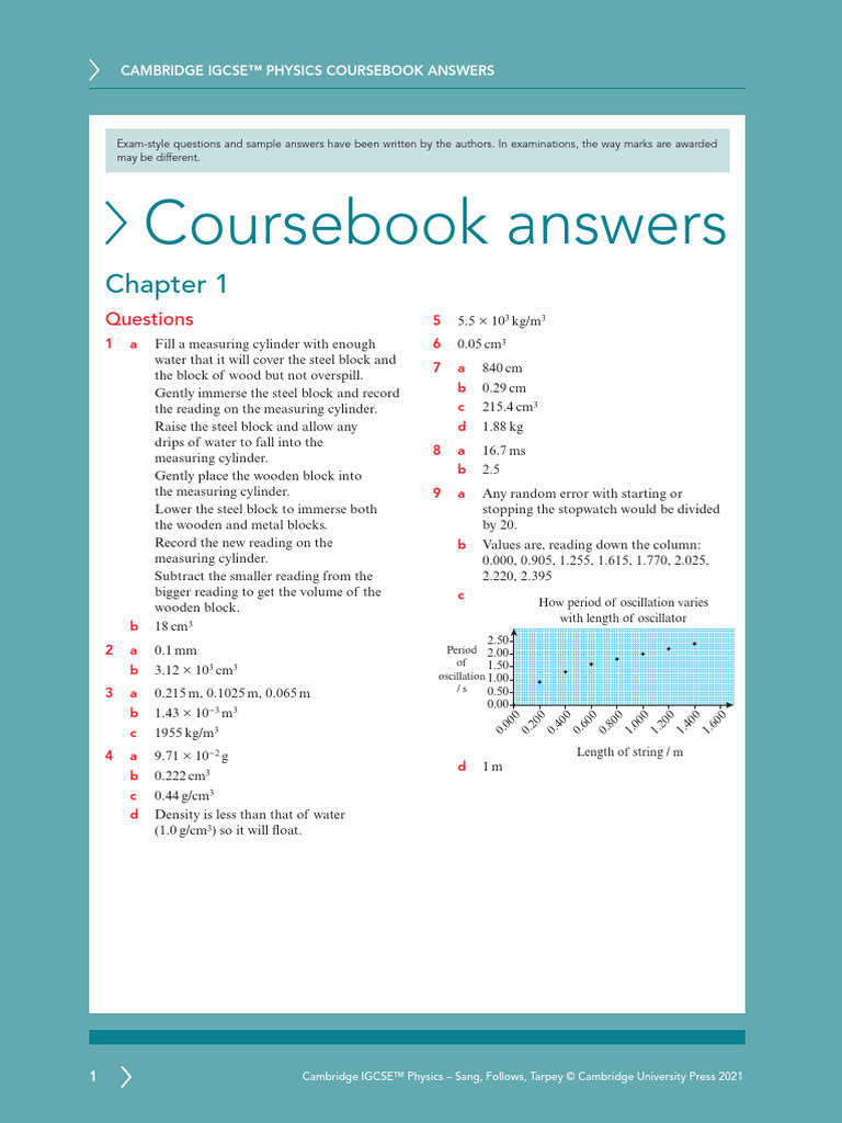 Chapter 1 - Exam-Style Answers | PDF | Density | Volume