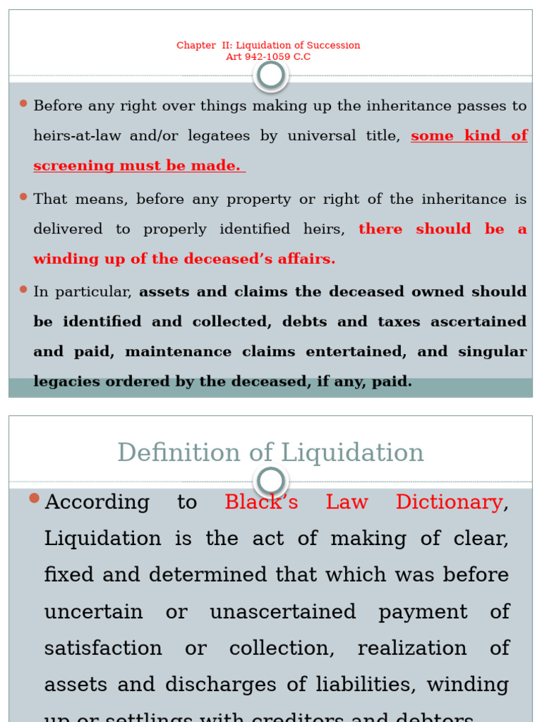 Law of Succession Part 2 (Arts - 942 1059) | PDF | Liquidation | Justice
