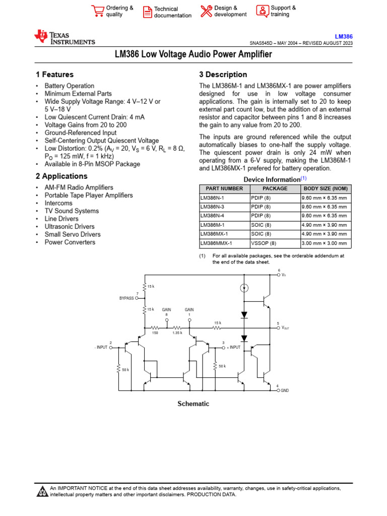 LM 386 | PDF | Amplifier | Capacitor