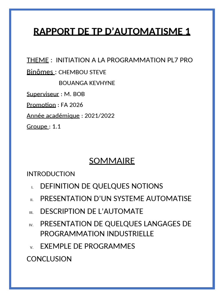 Initiation à la programmation PL7 Pro | PDF | Programme informatique ...
