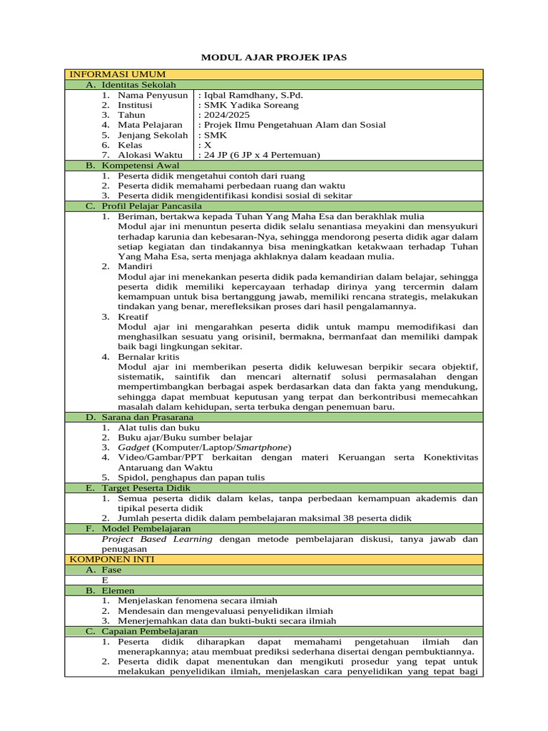 Modul Ajar IPAS Keruangan Serta Konektivitas Antarruang Dan Waktu | PDF