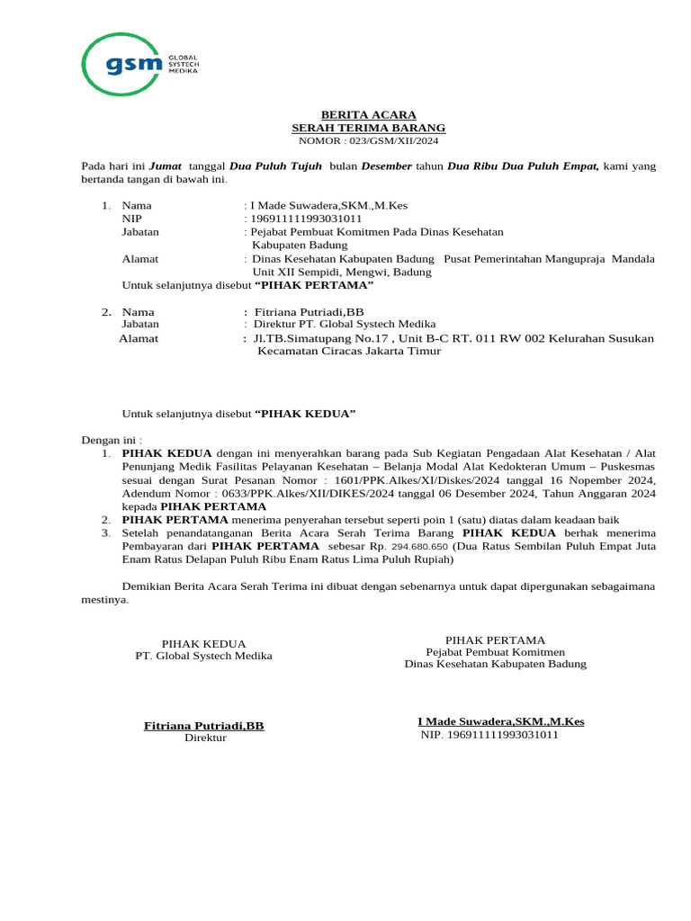 BA Serah Terima Barang Rekanan | PDF