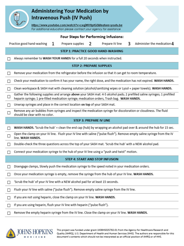 Instructional Opat Checklist Short Form For Performing Intravenous Push ...