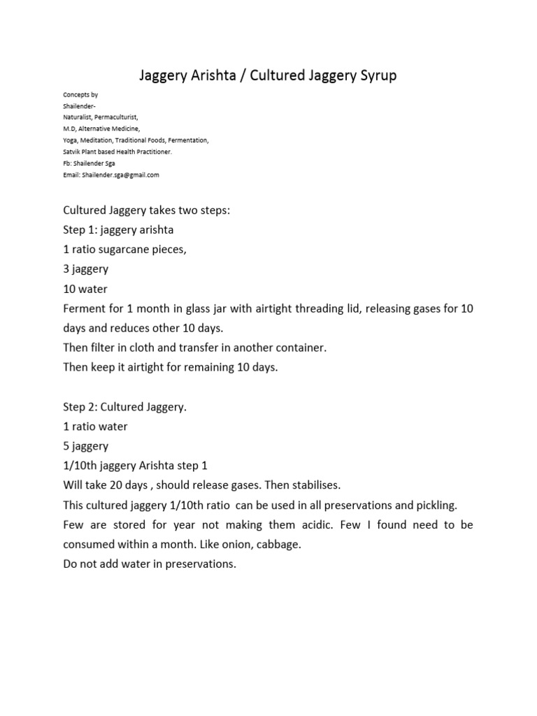 Cultured Jaggery Syrup Recipe Guide | PDF