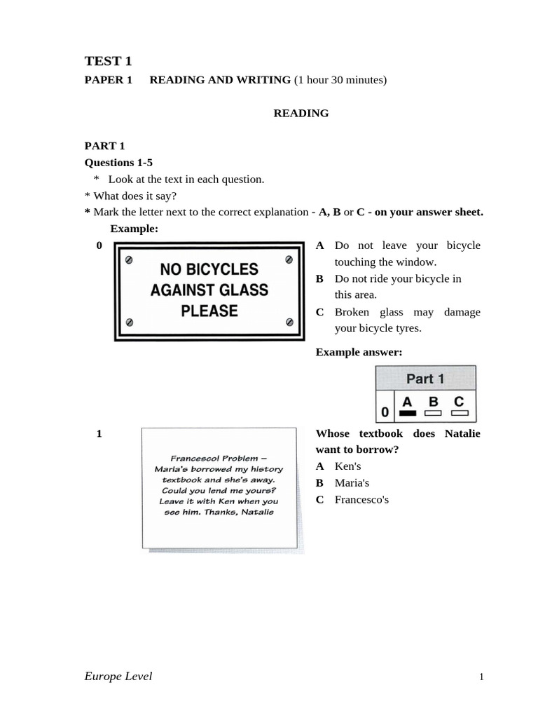 B1 English Test Sample Questions | PDF | Australia