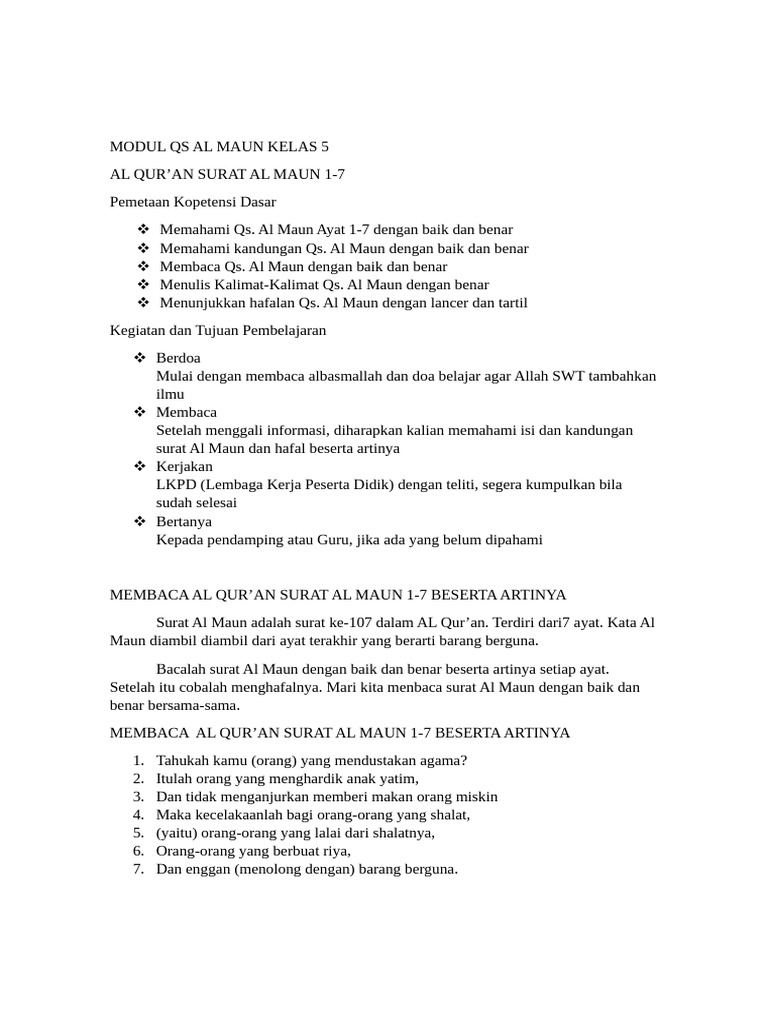 Modul Qs Al Maun Kelas 5 | PDF