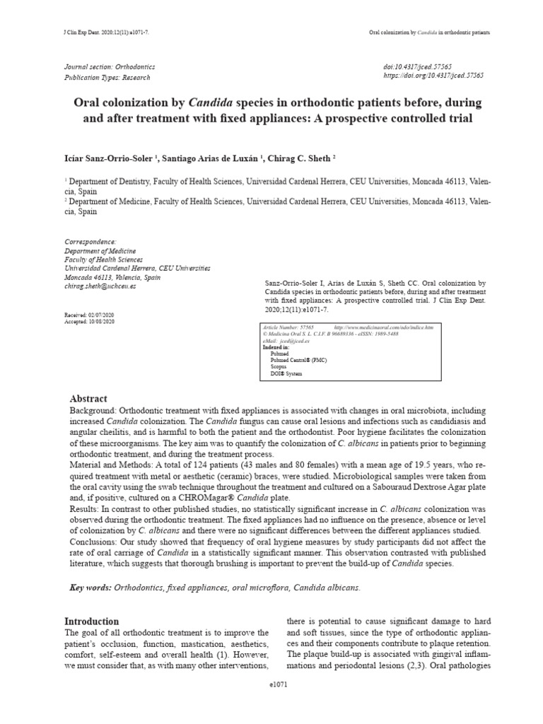 Sanz-Orrio - Oral Colonization by Candida Species in Orthodontic ...