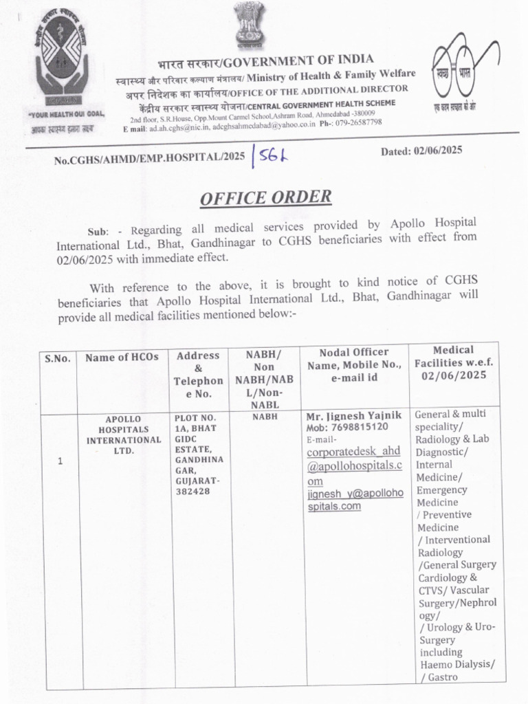 CGHS Letter On Apollo Hospital | PDF