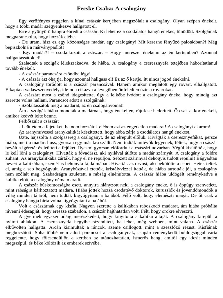 A Csalogány | PDF