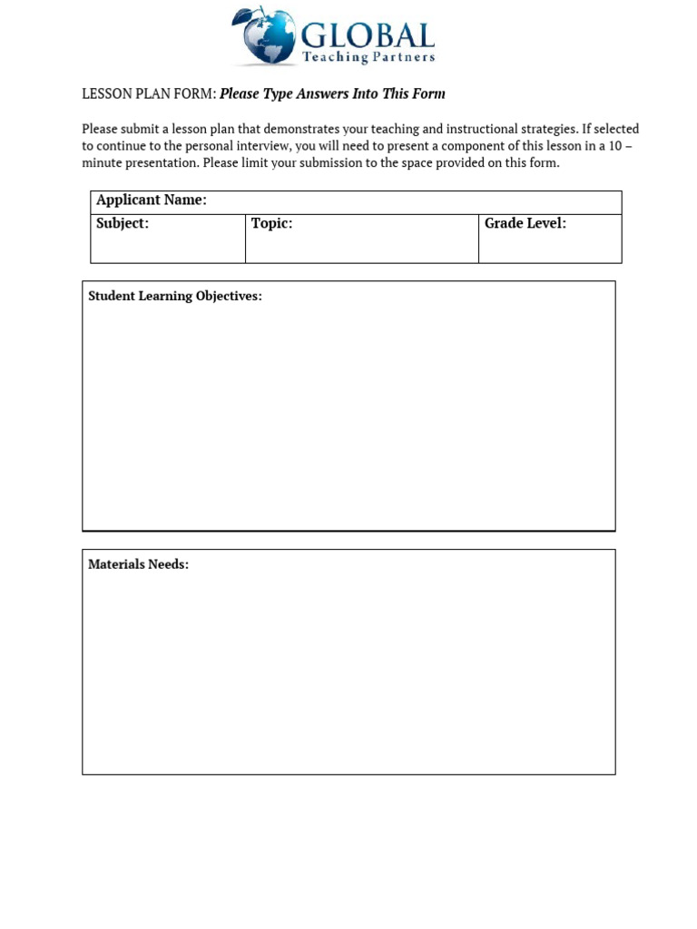 Lesson Plan Submission Form | PDF