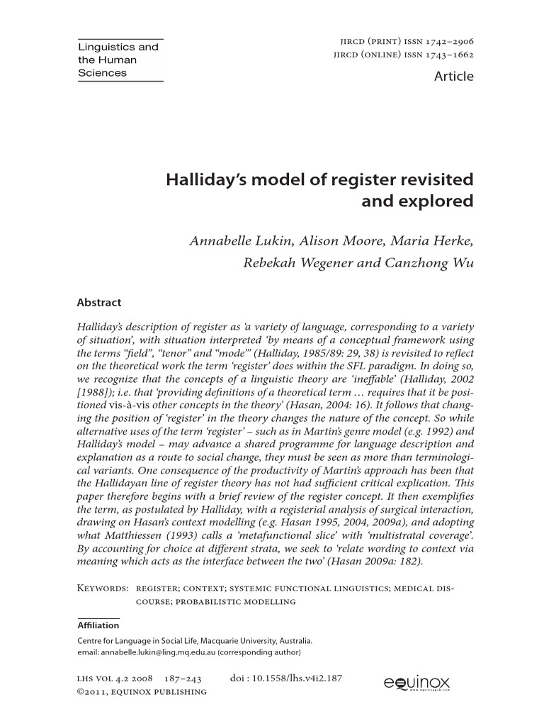 Revisiting Halliday's Register Theory | PDF | Linguistics | Grammar