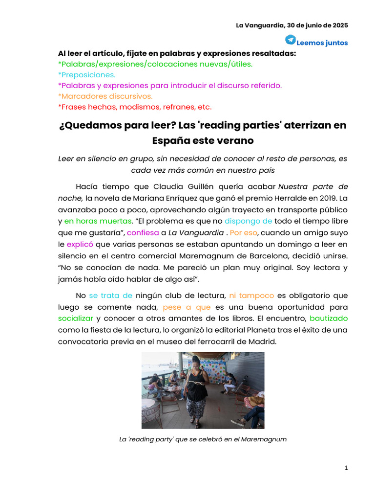 Reading Parties: La nueva moda en España | PDF