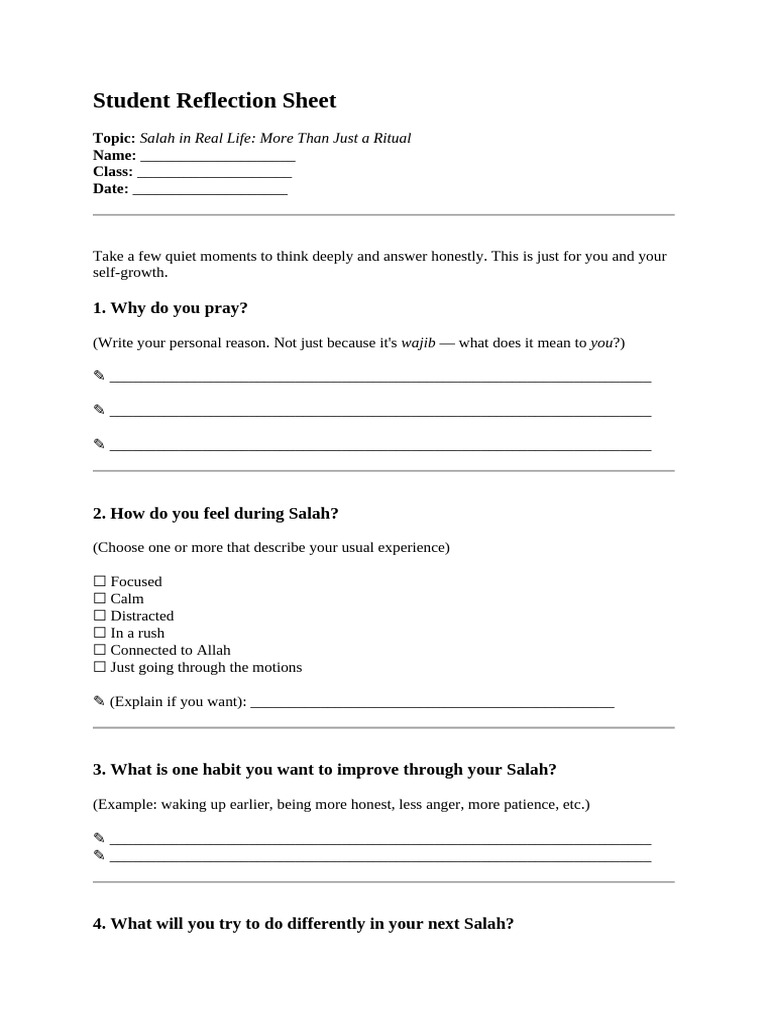 Student Reflection Sheet | PDF