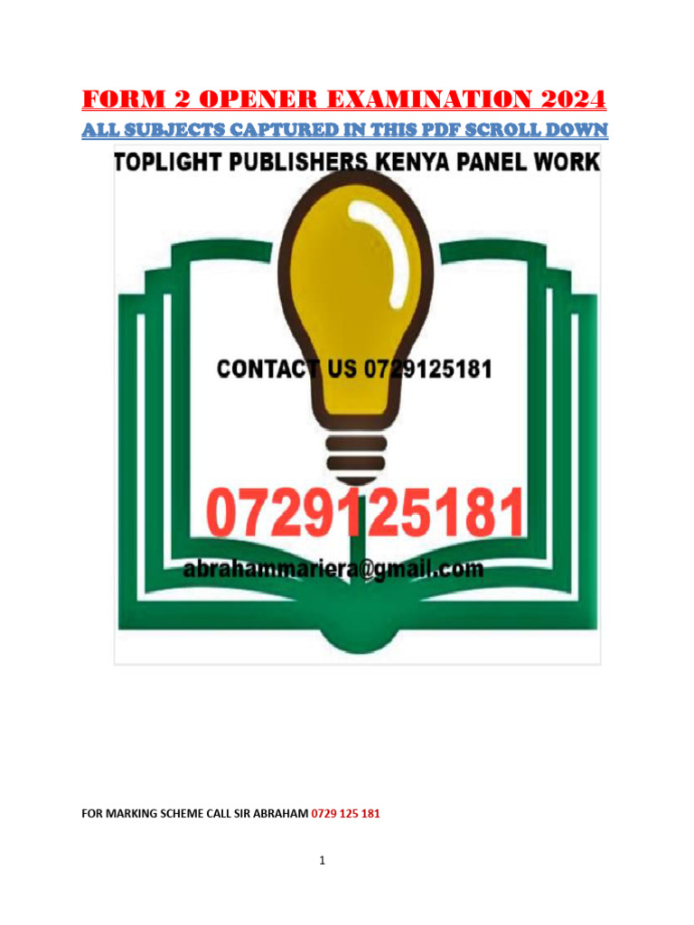 Form 2 Opener Examination 2024 | PDF | Chemistry | Chemical Substances