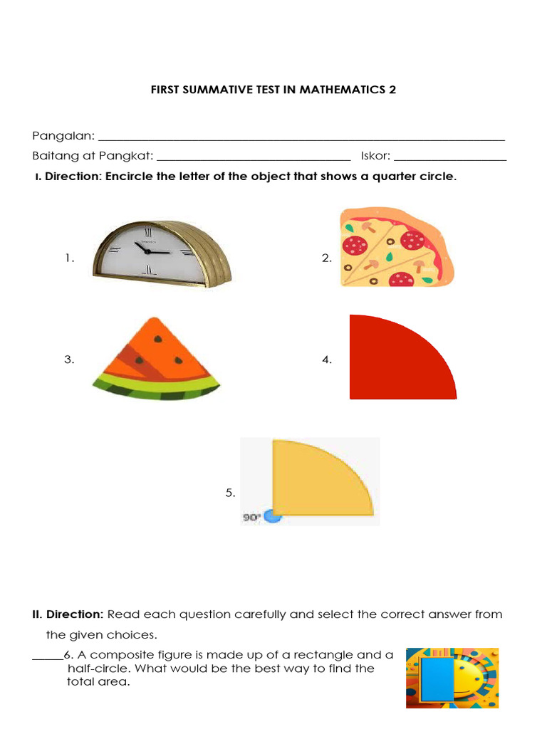 Grade 2 Math Summative Test Q2 | PDF | Shape | Area