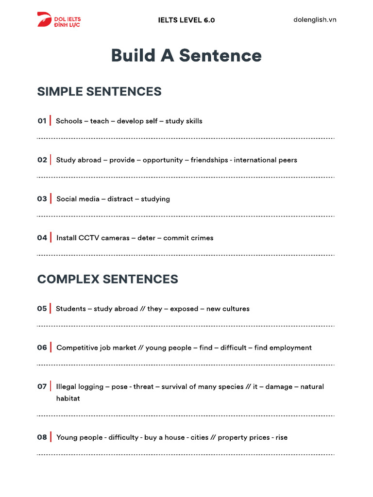 IELTS 6.0 Sentence Building Guide | PDF