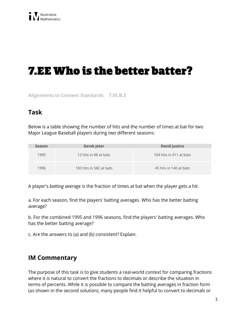 Comparing Batting Averages: Jeter vs. Justice | PDF | Batting (Baseball ...